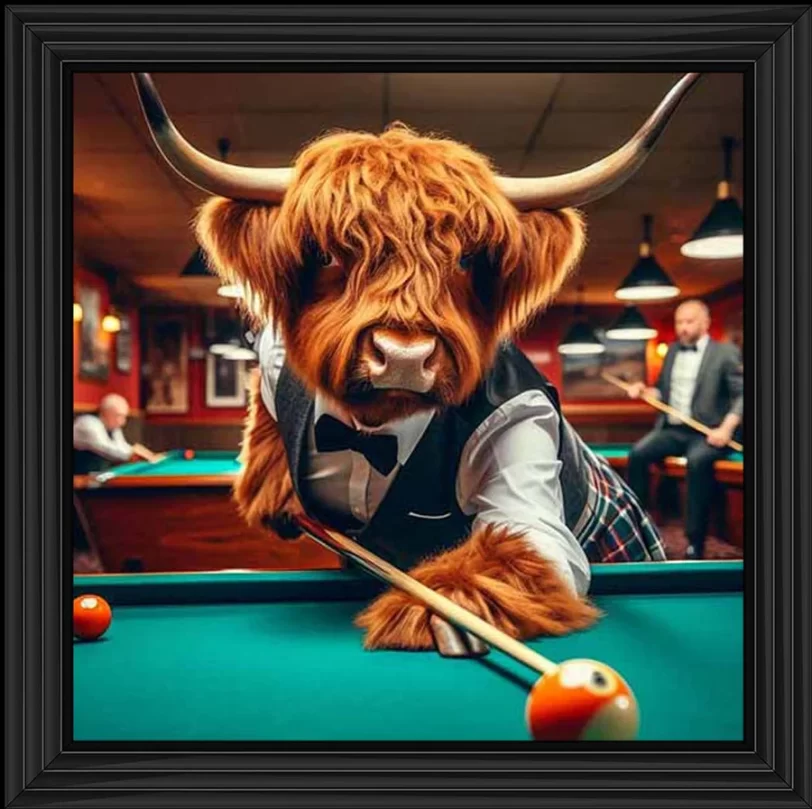 Highland Cow Playing Pool Picture 7 - Norwich Art